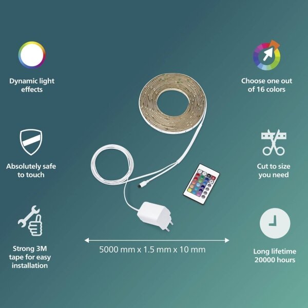 Philips - RGB LED димируема лента 5m LED/12W/230V + дистанционно ...