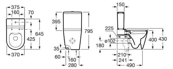 Тоалетна чиния за моноблок, Roca, A342526000 ROUND, седалка и капак ...